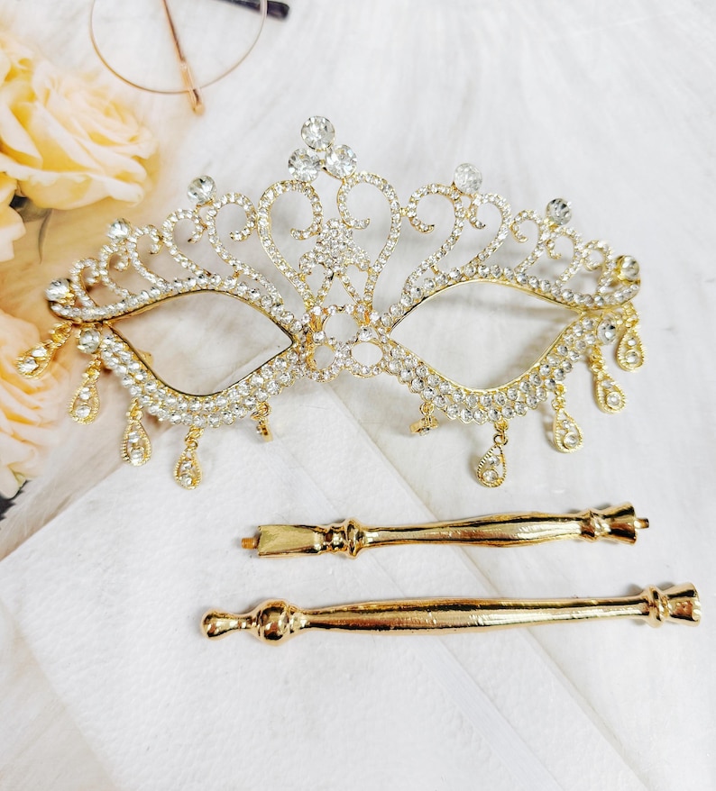 Gold Masquerade Stick Mask, Masquerade Ball Mask, Homecoming Prom Mask ...