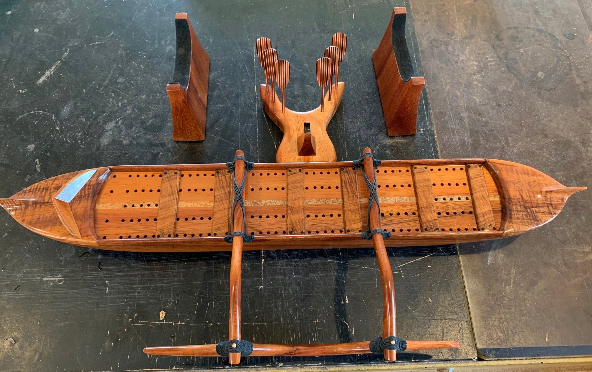Canoe Cribbage Board With Stand | Solid Hawaiian Curly Koa Wood | 24 ...