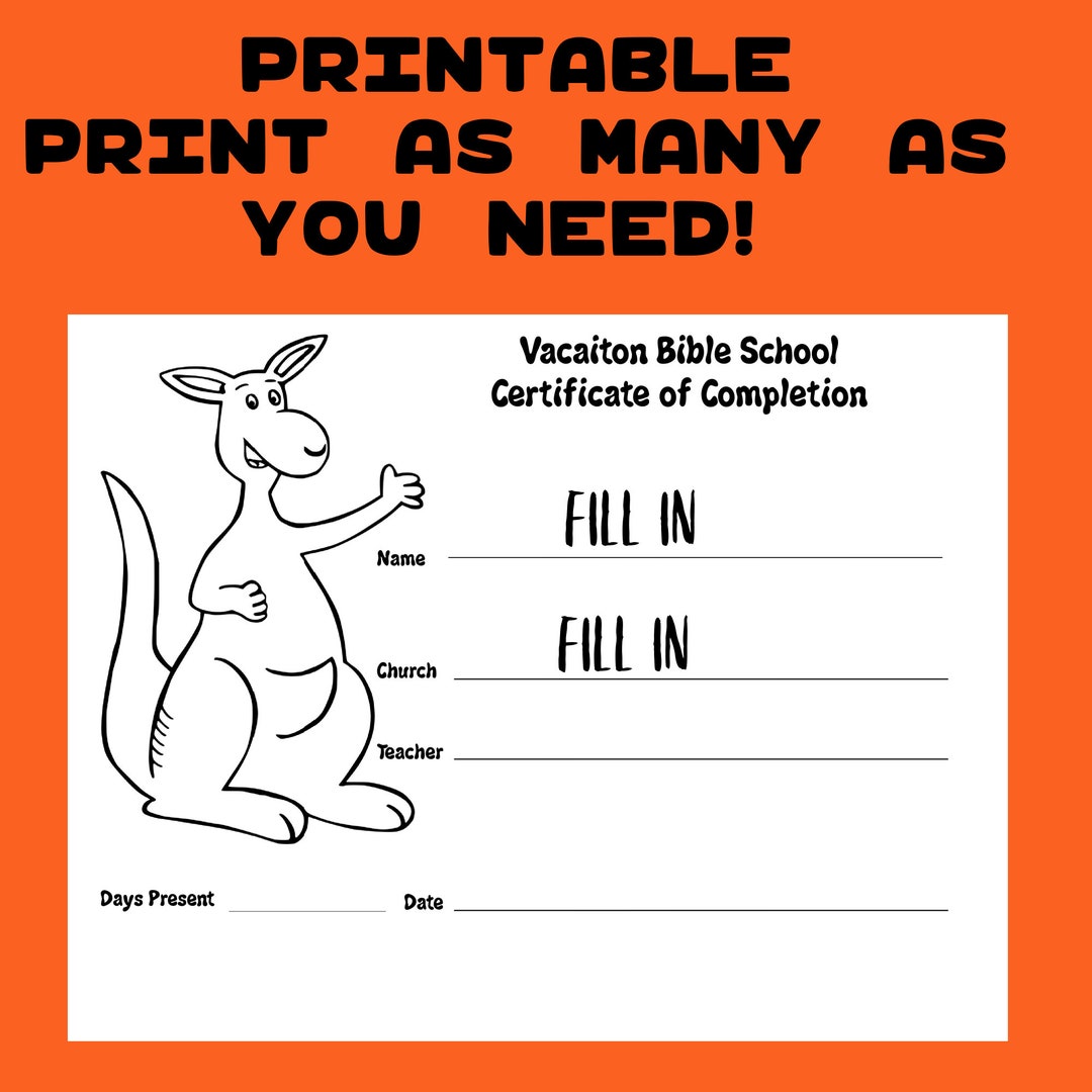 Australia Kangaroo Themed VBS Vacation Bible School Certificate ...