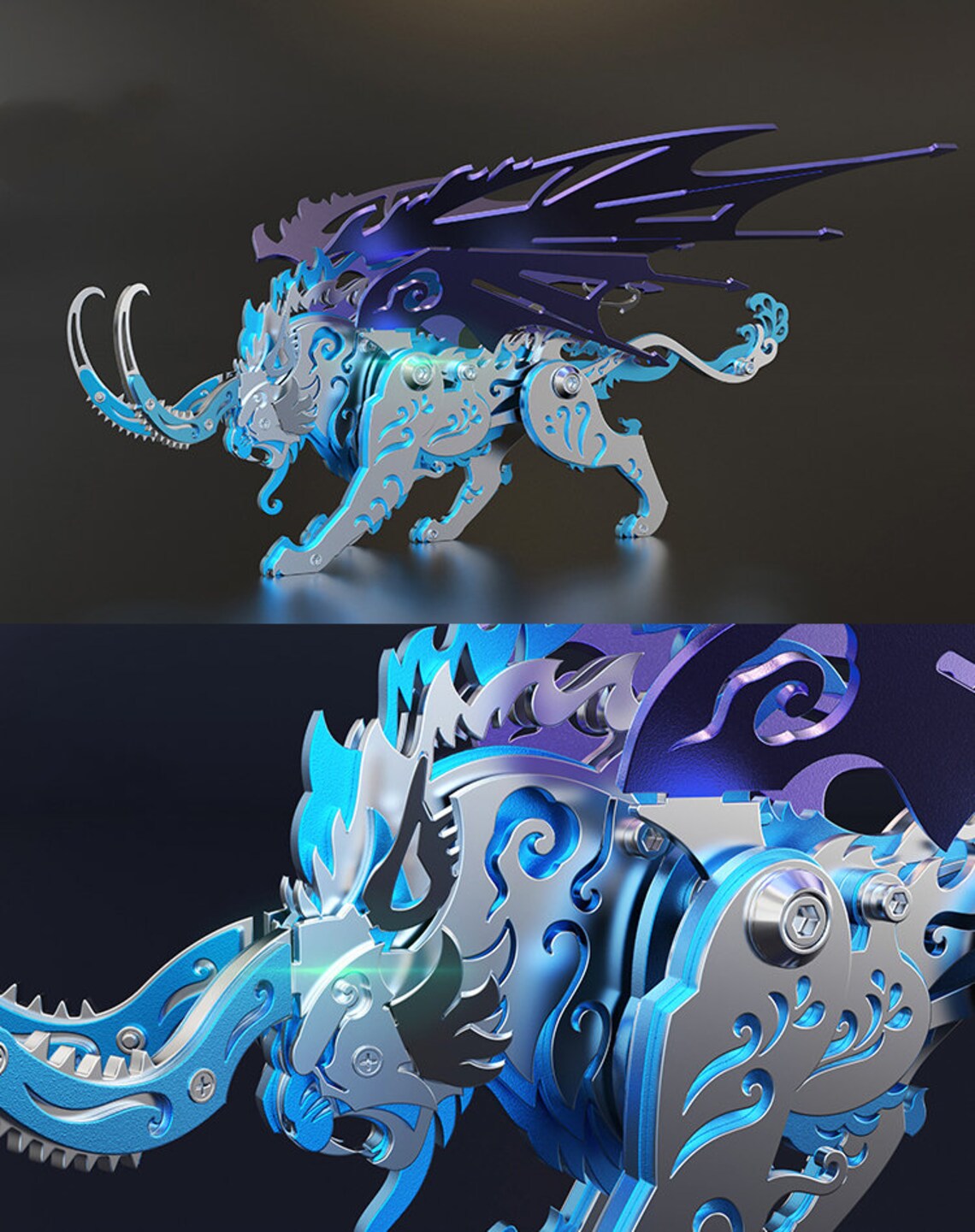 Steel Ancient Divine Beast element WATER 3D Metal Puzzle DIY Model Kit ...