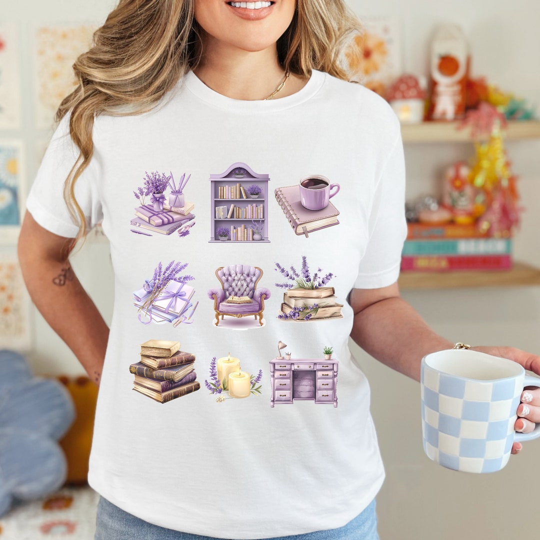 Coquette Lavender Bookworm Shirt, Light Academia Aesthetic Bookish Tee ...