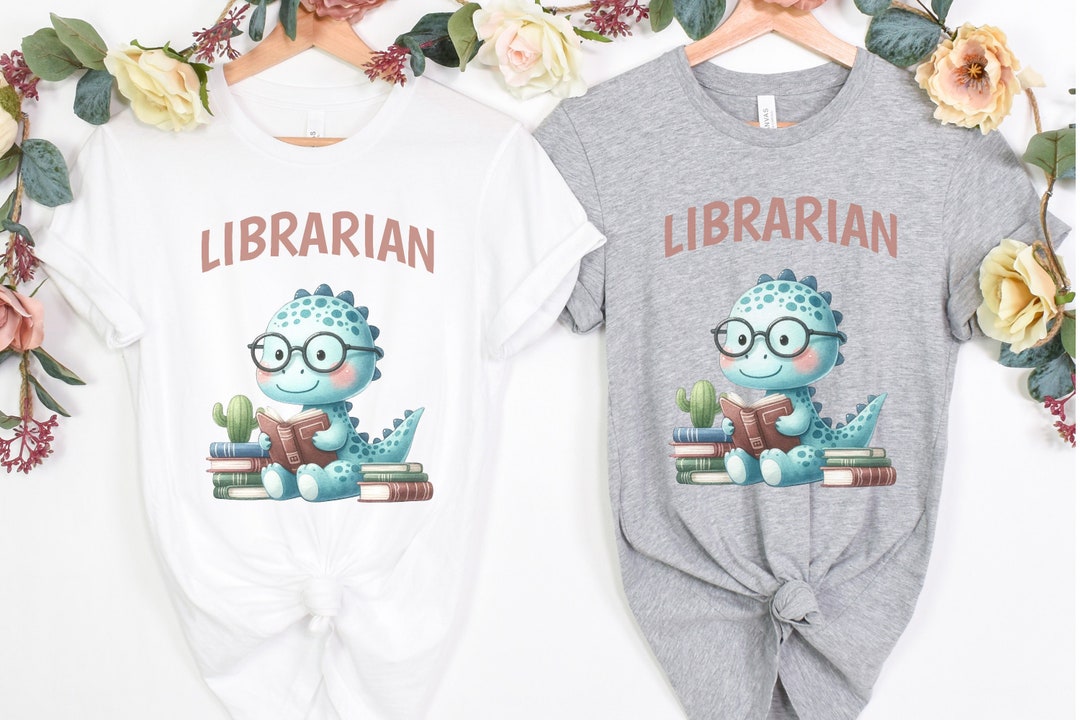 Dinosaur Librarian Shirt, Adorable Dinosaur Reading Tee, Librarian Gift ...