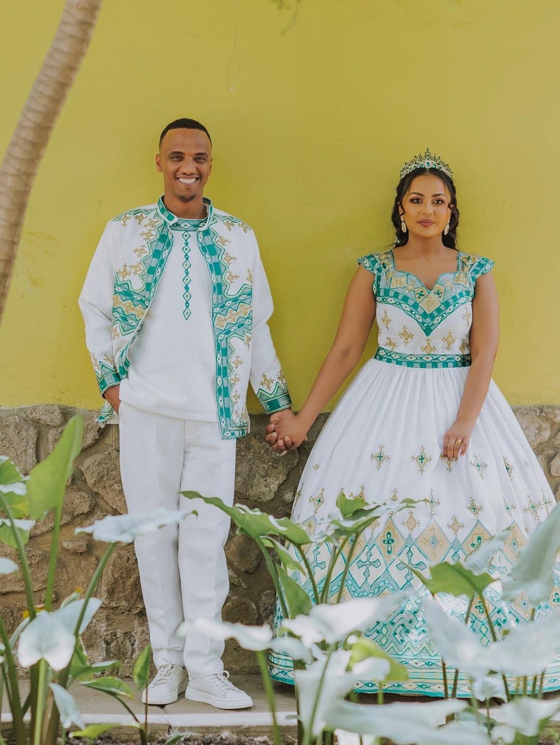 Handwoven Ethiopian Wedding Outfit: Habesha Kemis With Tibeb Embroidery ...