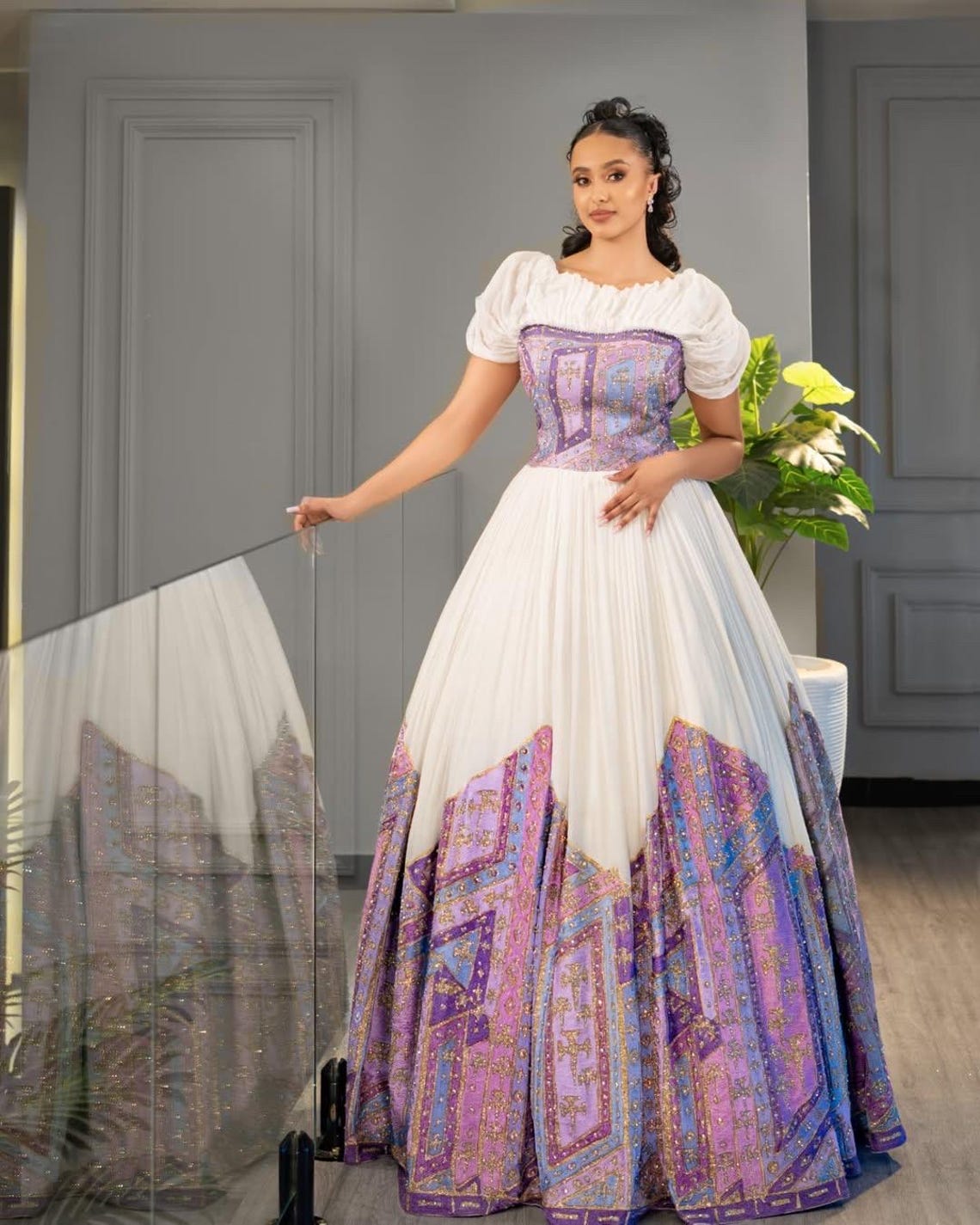 Handwoven Ethiopian Wedding Outfit: Habesha Kemis With Tibeb Embroidery ...