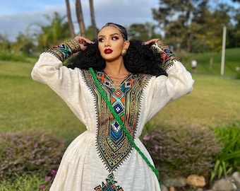 Ethiopian Habesha Kemis Handwoven Cotton Traditional Dress With Tibeb ...