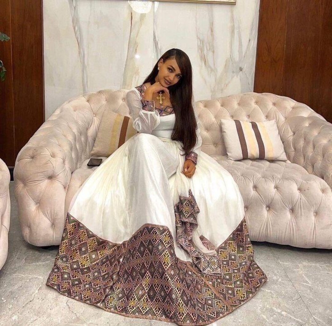 Handwoven Ethiopian Habesha Kemis Dress: Tibeb Embroidery, African ...