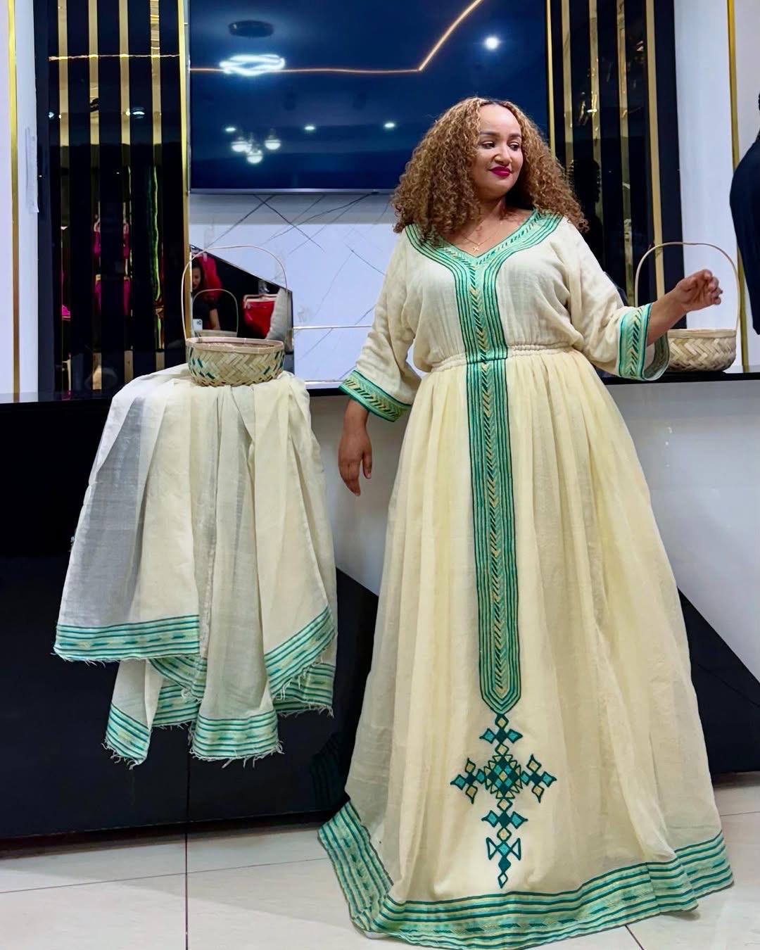 Handwoven Ethiopian Habesha Kemis: Tibeb Embroidered Cotton Dress - Etsy