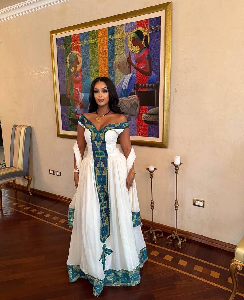 Ethiopian Habesha Kemis – Handwoven Cotton Dress With Tibeb Embroidery ...