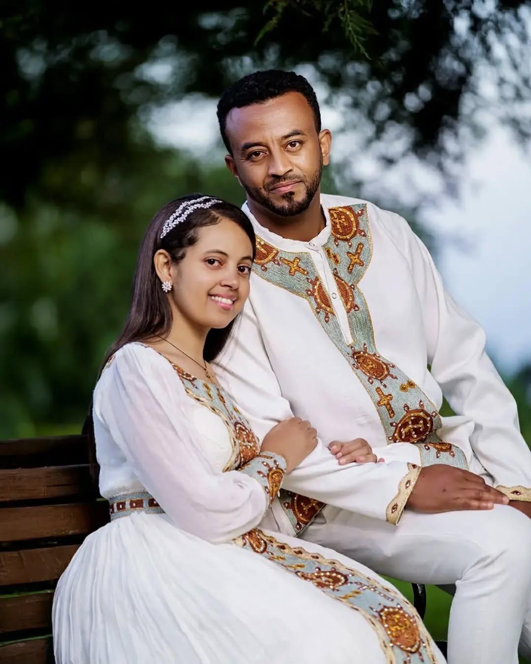 Handwoven Ethiopian Wedding Outfit: Habesha Kemis With Tibeb Embroidery ...