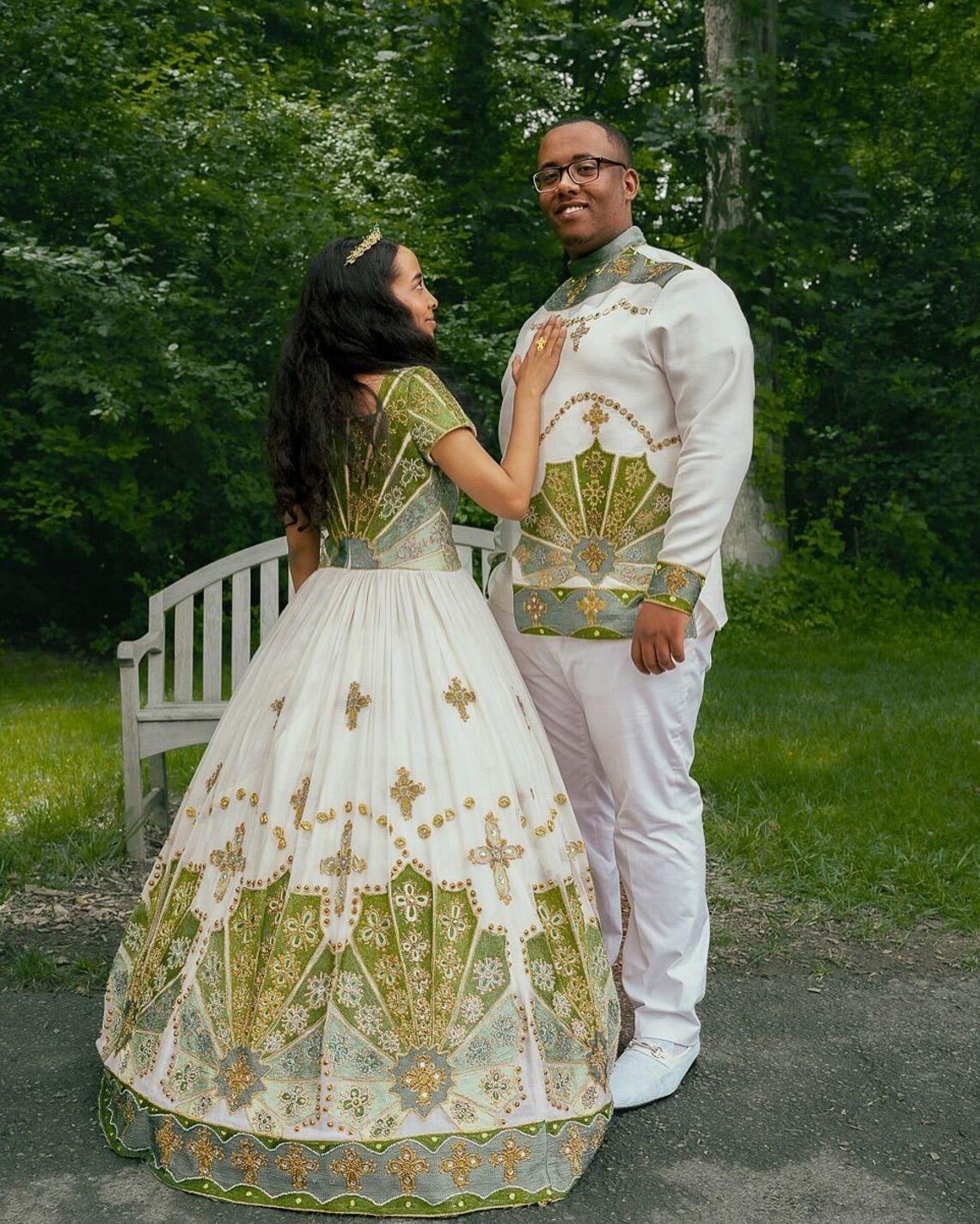 Handwoven Ethiopian Wedding Outfit: Habesha Kemis With Tibeb Embroidery ...