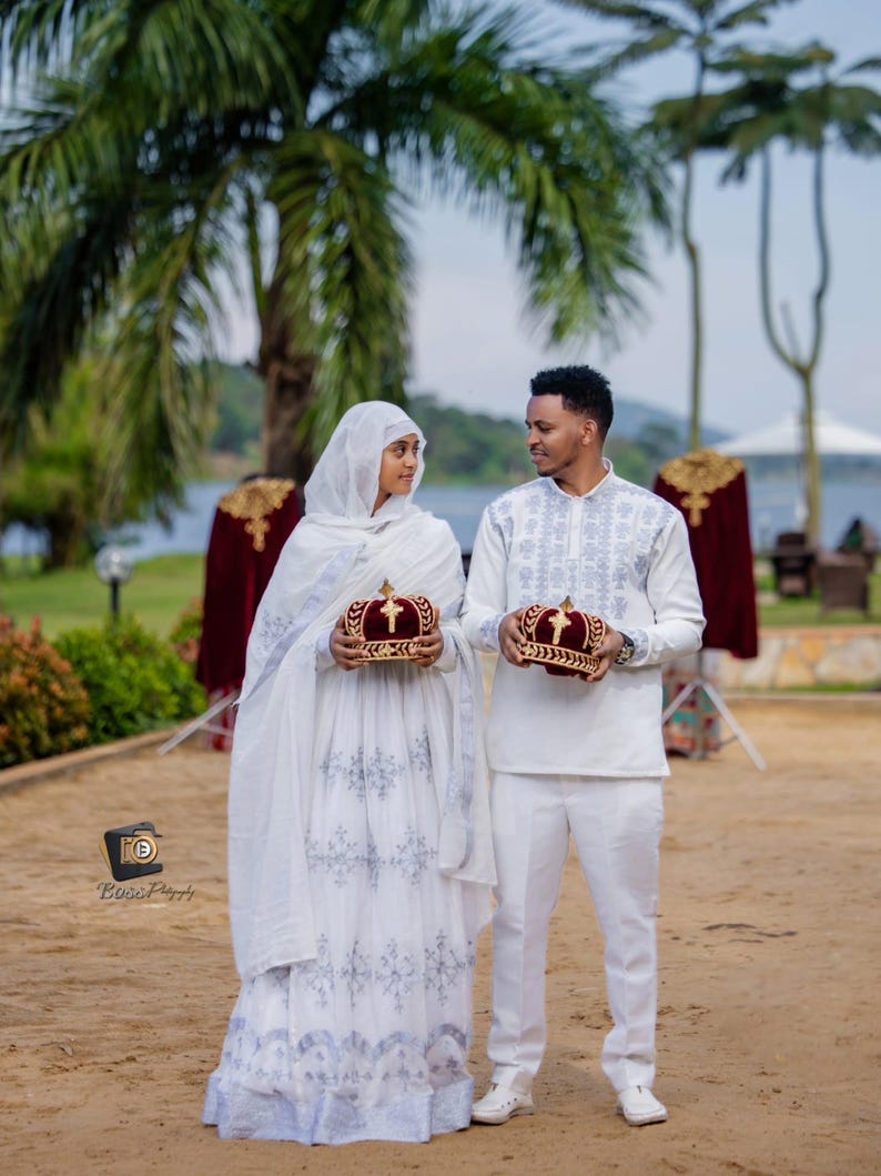 Handwoven Ethiopian Wedding Outfit: Habesha Kemis With Tibeb Embroidery ...