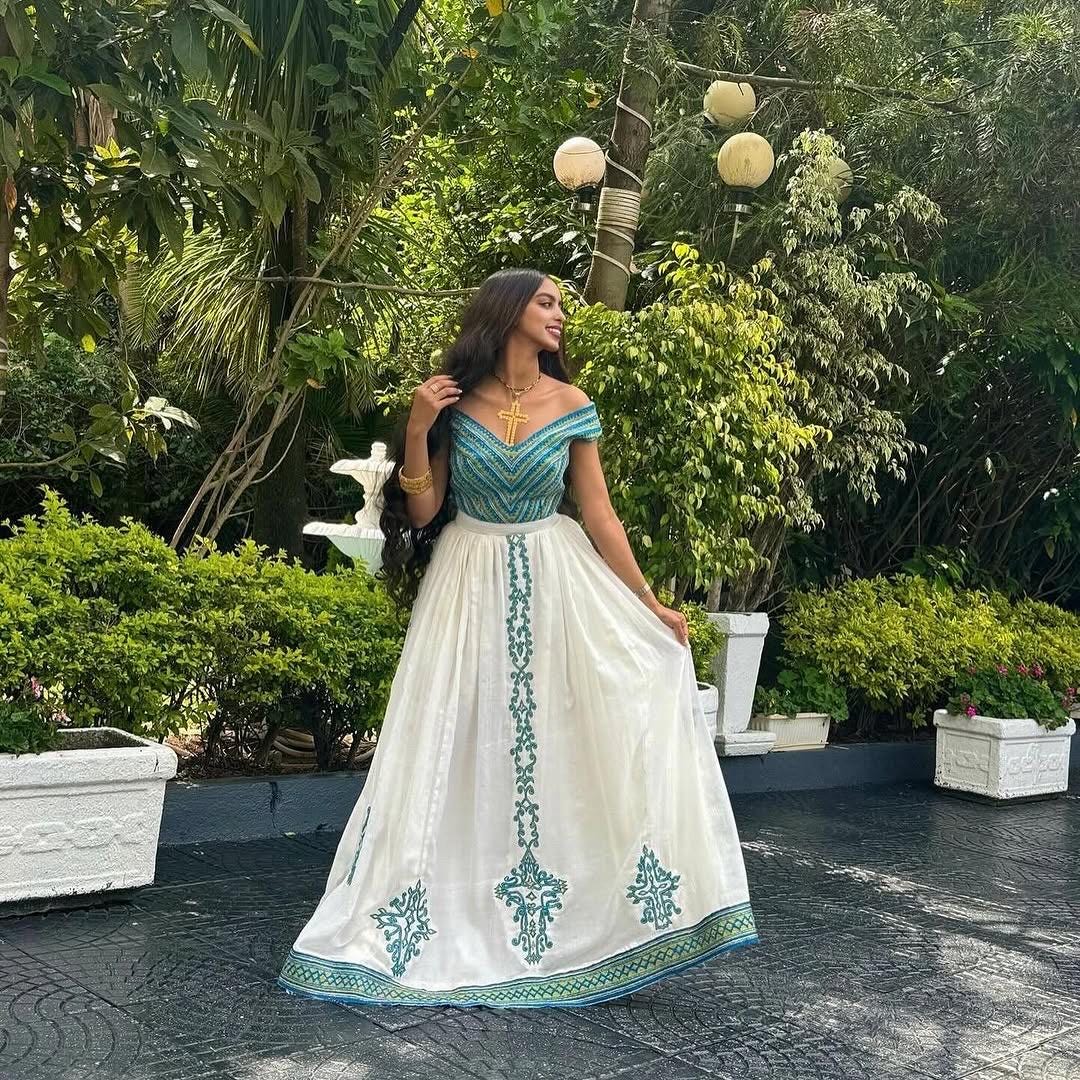 Ethiopian Habesha Kemis – Handwoven Cotton Dress With Tibeb Embroidery ...