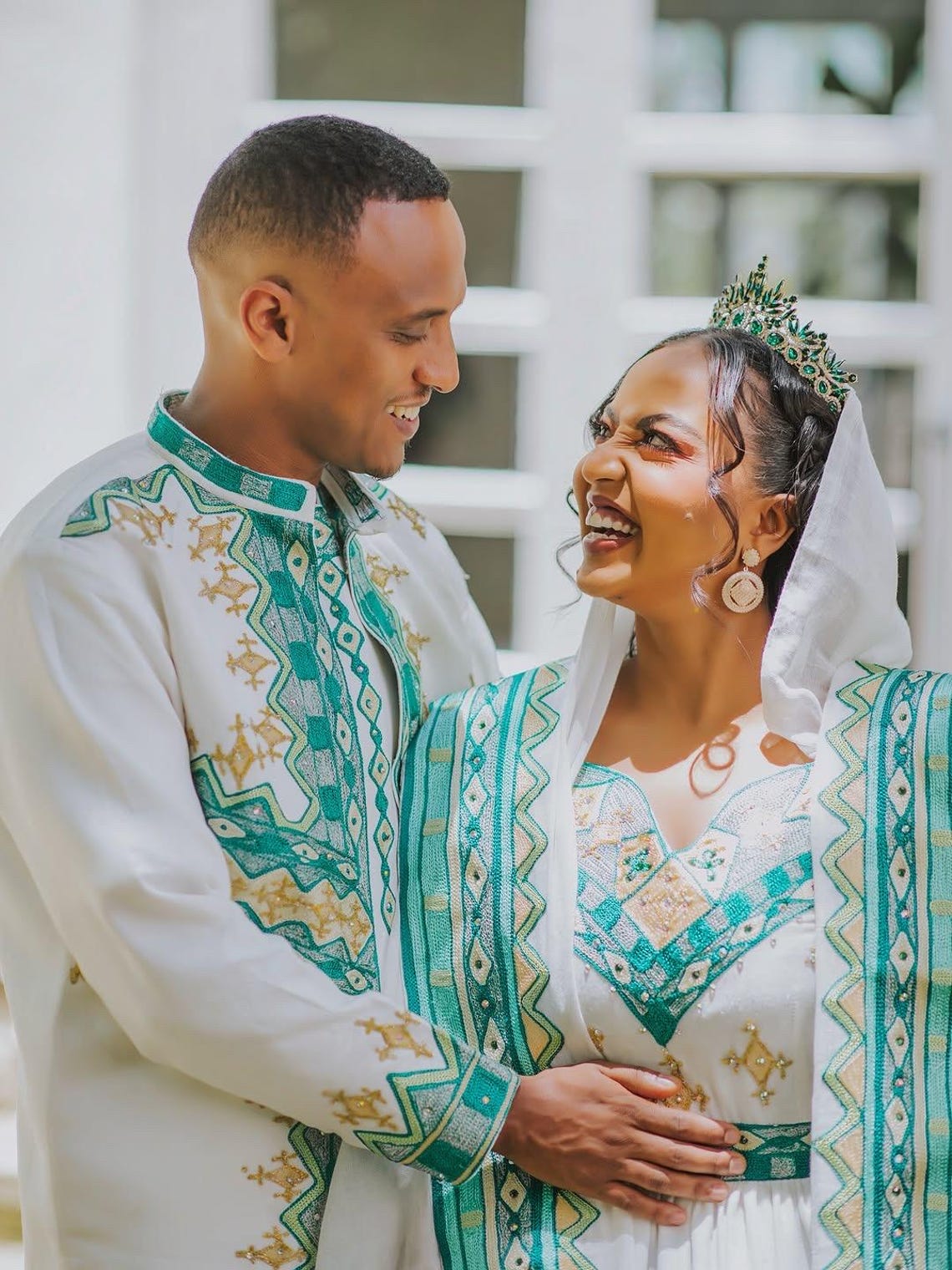 Handwoven Ethiopian Wedding Outfit: Habesha Kemis With Tibeb Embroidery ...