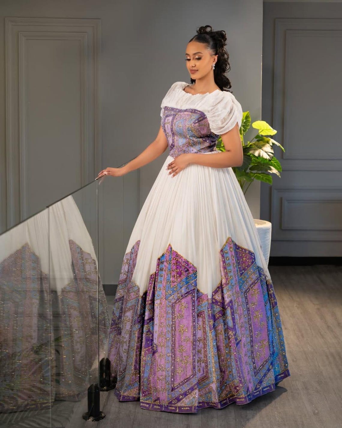 Handwoven Ethiopian Wedding Outfit: Habesha Kemis With Tibeb Embroidery ...