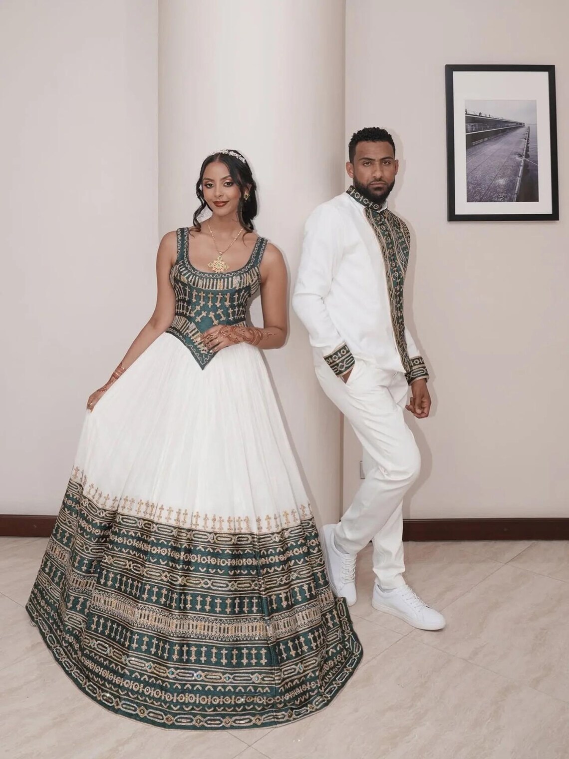 Handwoven Ethiopian Wedding Outfit: Habesha Kemis With Tibeb Embroidery ...