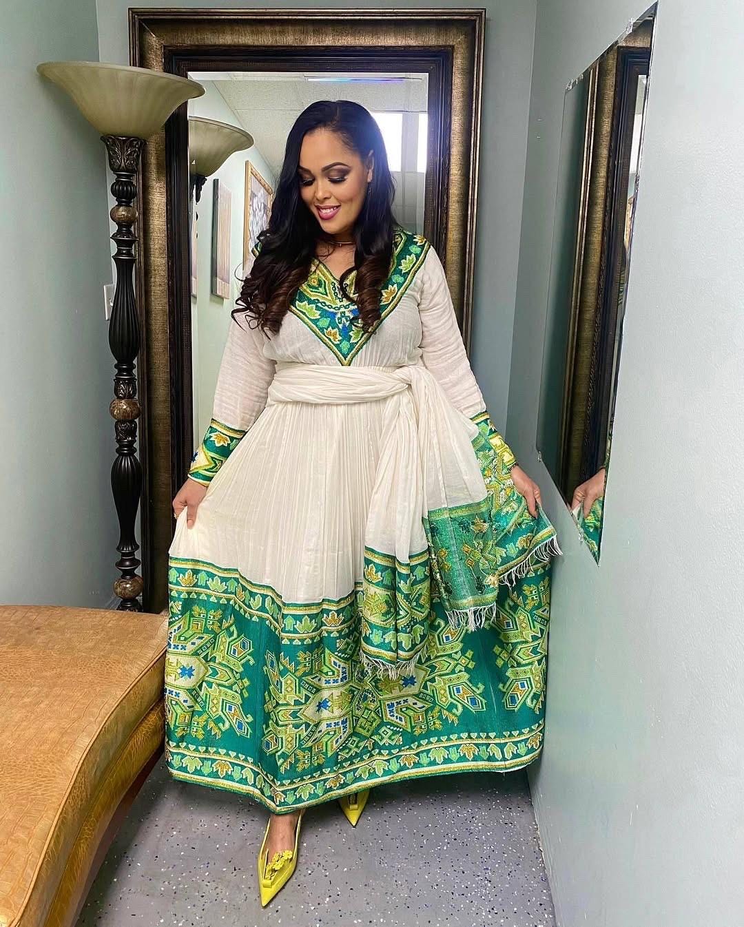 Handwoven Ethiopian Habesha Kemis: Cotton Dress With Tibeb Embroidery ...