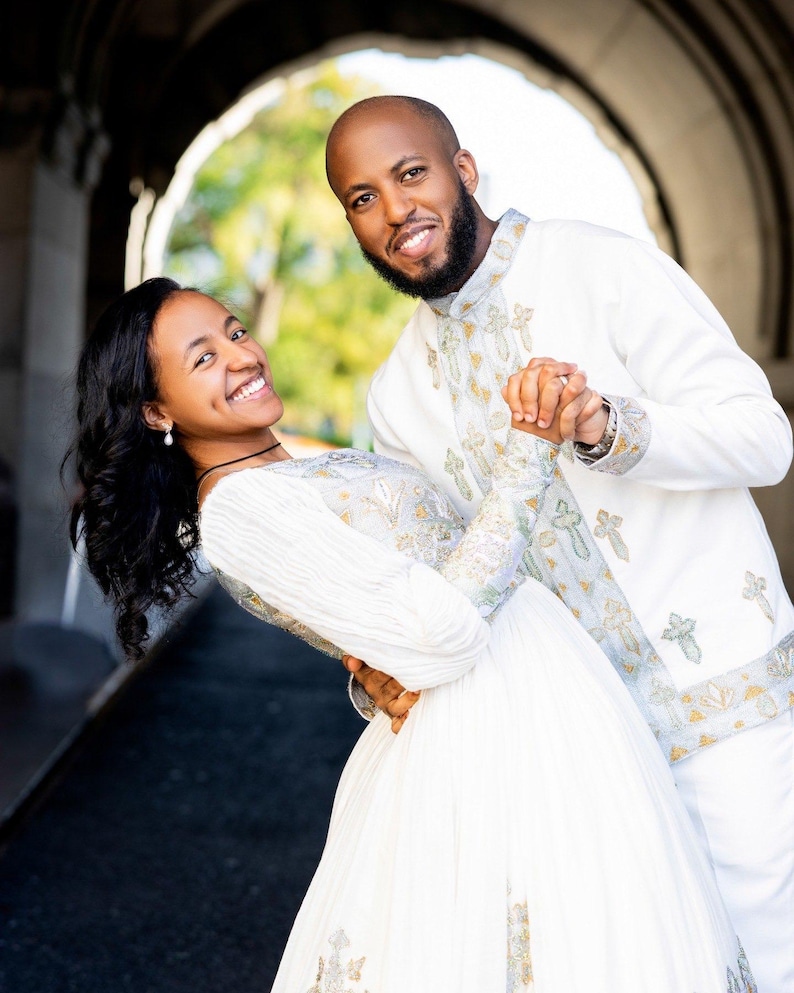 Handwoven Ethiopian Wedding Outfit: Habesha Kemis With Tibeb Embroidery ...