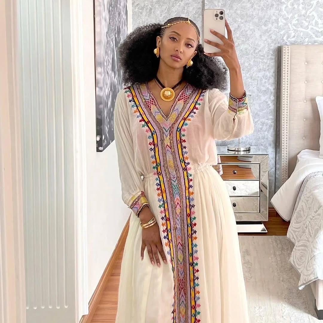 Handwoven Habesha Kemis: Ethiopian Cotton Dress With Tibeb Embroidery ...