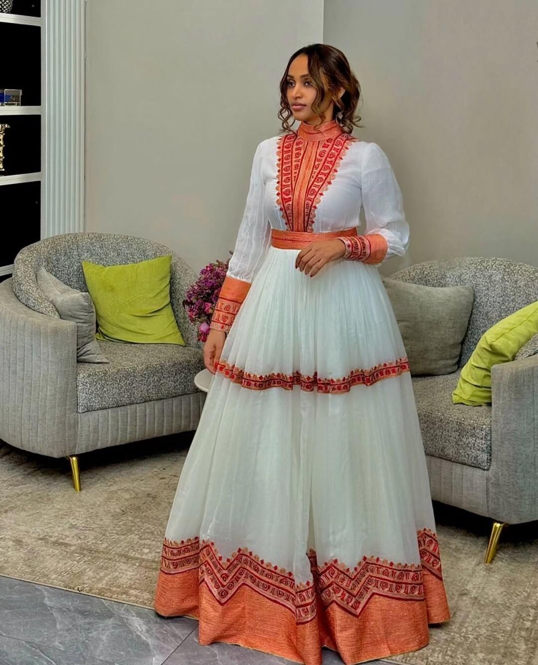 Handwoven Habesha Kemis: Ethiopian Cotton Dress With Tibeb Embroidery ...