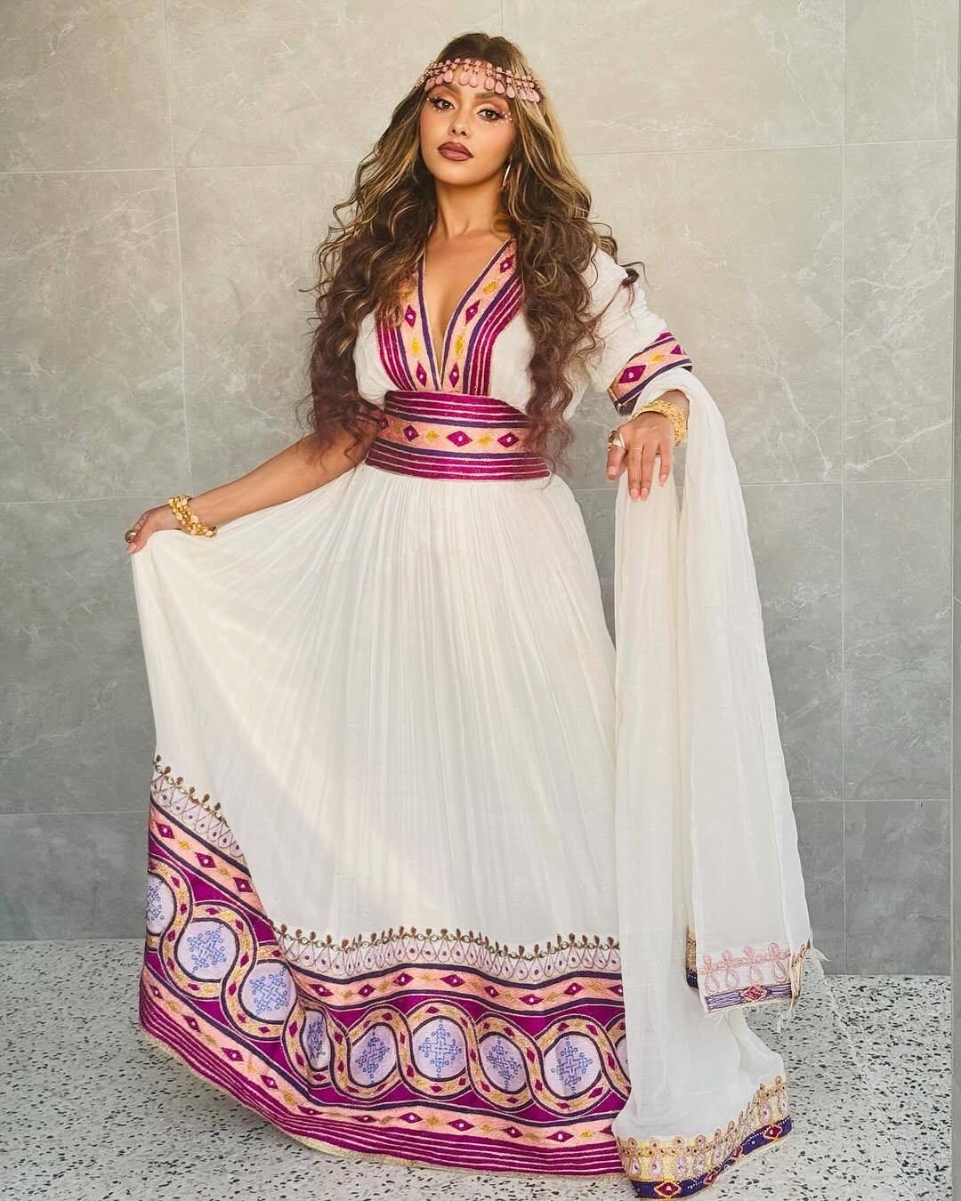 Ethiopian Habesha Kemis Dress: Handwoven Cotton With Tibeb Embroidery ...