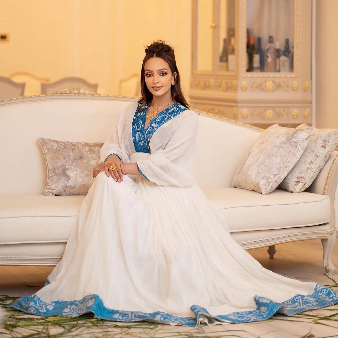 Handwoven Habesha Kemis: Ethiopian Cotton Dress With Tibeb Embroidery ...