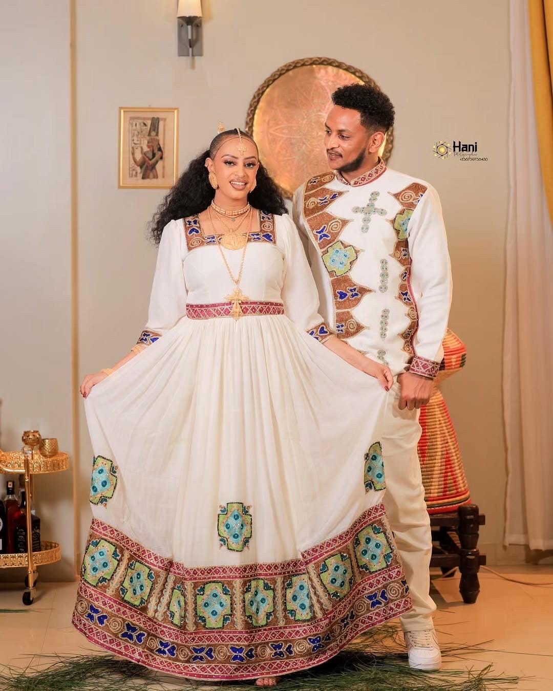 Handwoven Ethiopian Wedding Outfit: Habesha Kemis With Tibeb Embroidery ...