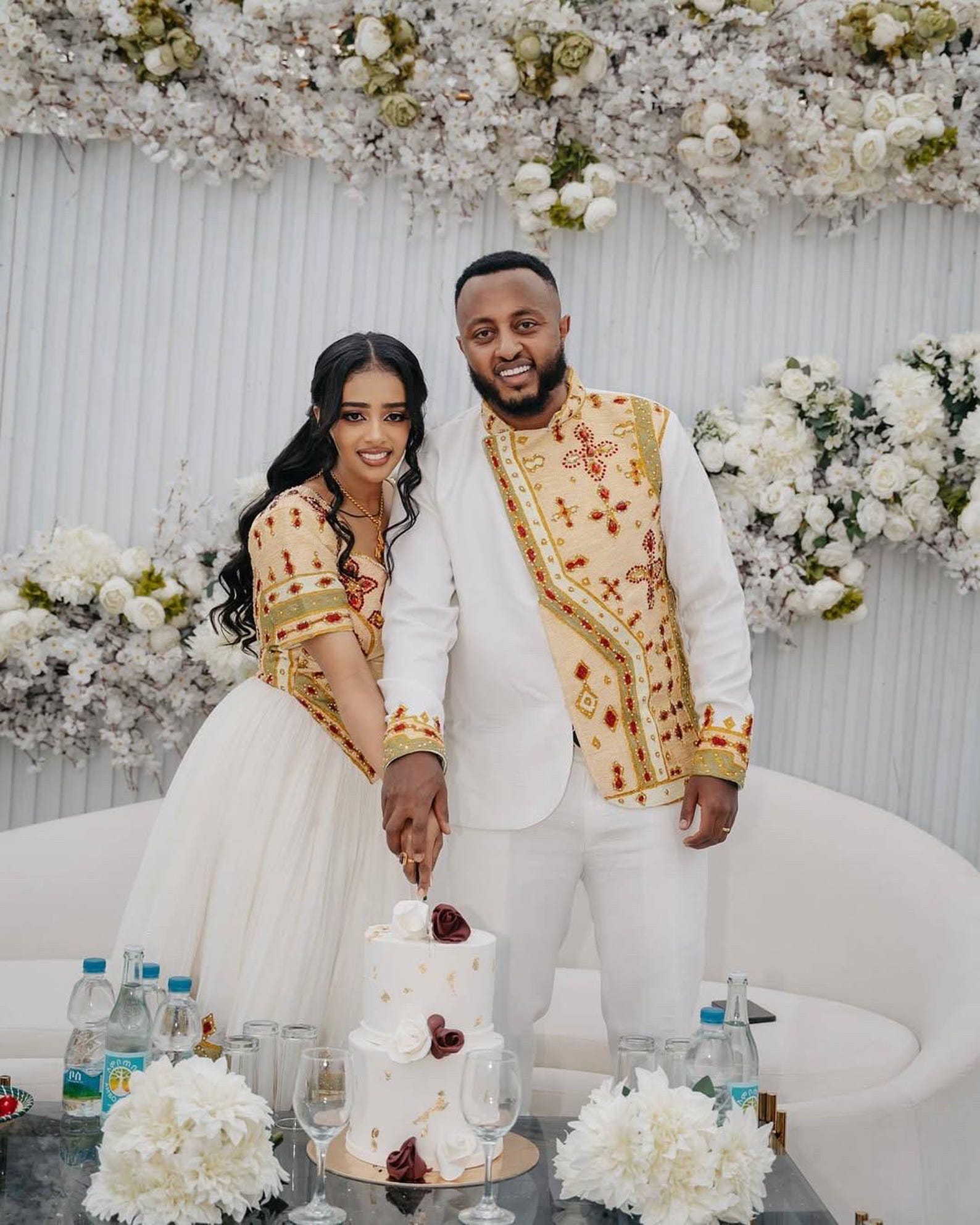 Handwoven Ethiopian Wedding Outfit: Habesha Kemis With Tibeb Embroidery ...