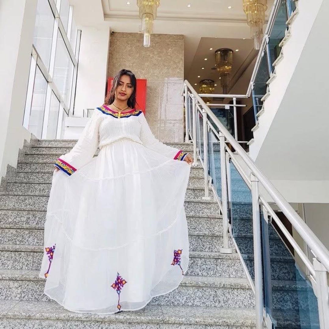 Handwoven Habesha Kemis Dress: Ethiopian Cotton Tibeb Embroidery - Etsy