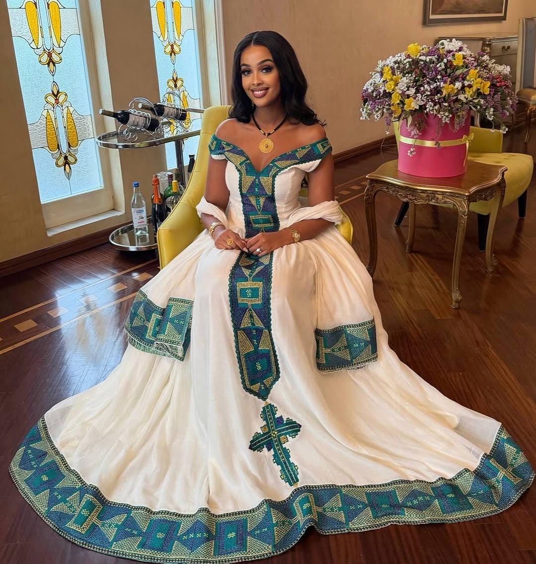 Ethiopian Habesha Kemis – Handwoven Cotton Dress With Tibeb Embroidery ...