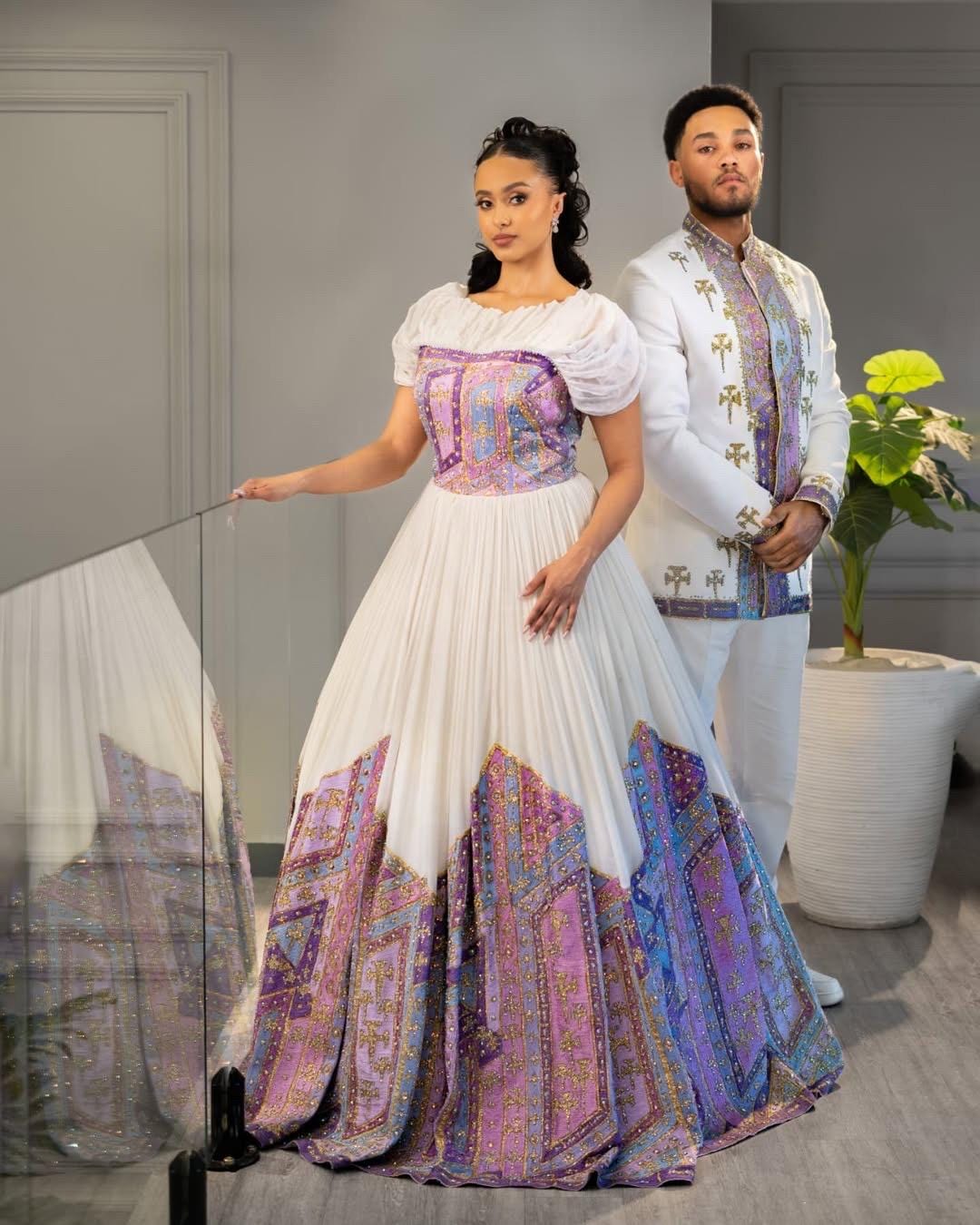 Handwoven Ethiopian Wedding Outfit: Habesha Kemis With Tibeb Embroidery ...