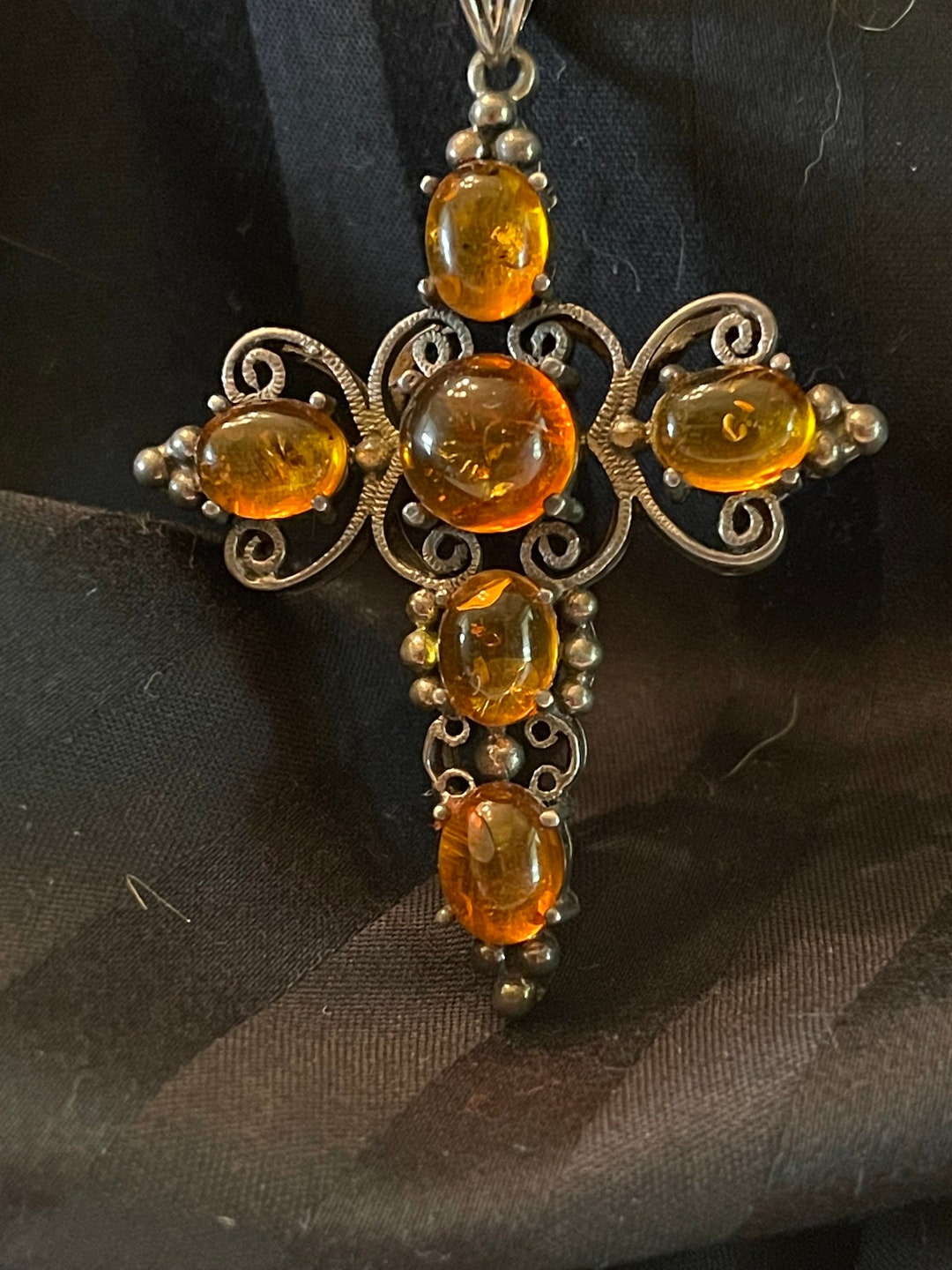 Vintage Sterling Silver and Amber Cross Pendant - Etsy
