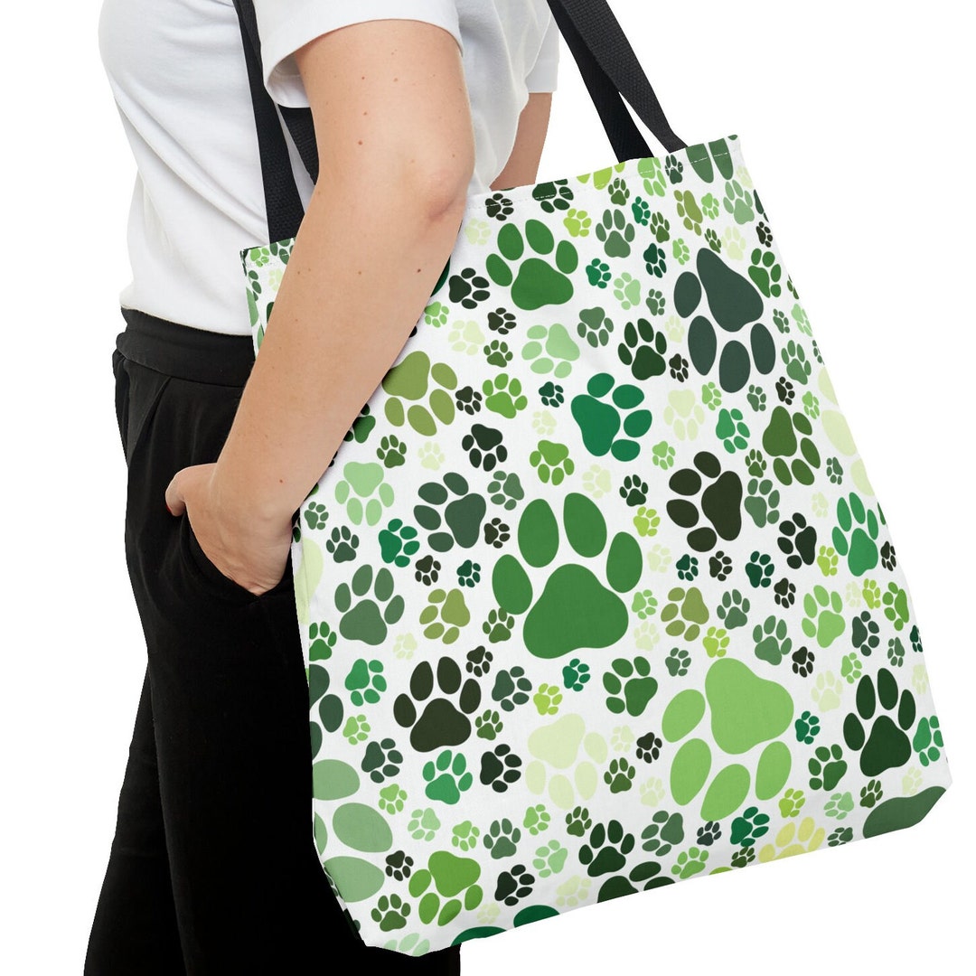 Tote/shopping Bag Paw Print Scatter Pattern in All the Greens Palette 4 ...