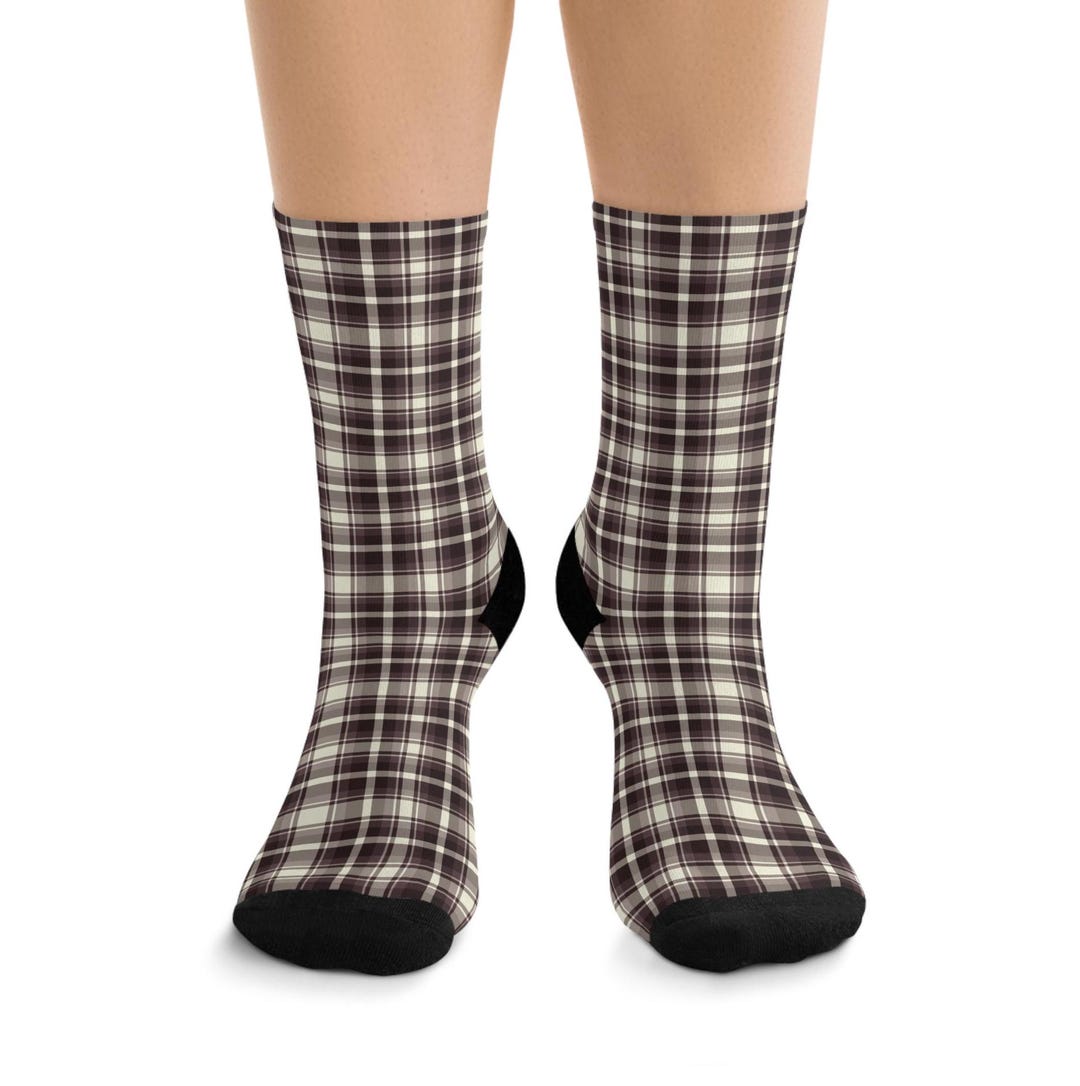 Bold Plaid Crew Socks, Black & White, Eco-friendly Knit Blend, One Size ...