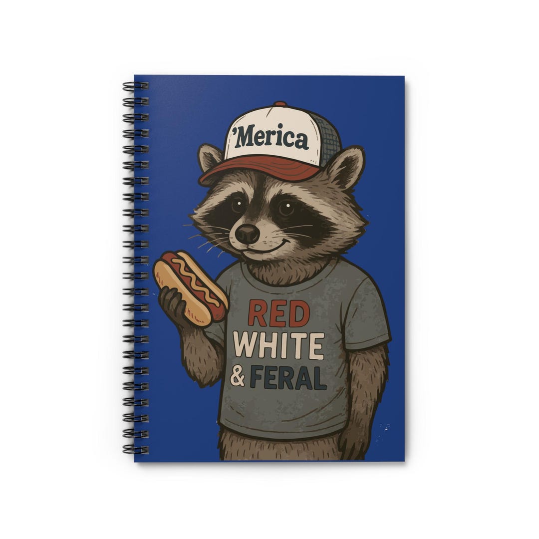 Red White and Feral Raccoon Journal, Funny Patriotic Spiral Notebook ...