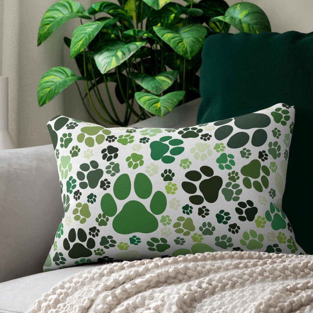 Paw Print Scatter Lumbar Pillow in All the Greens Palette Includes ...