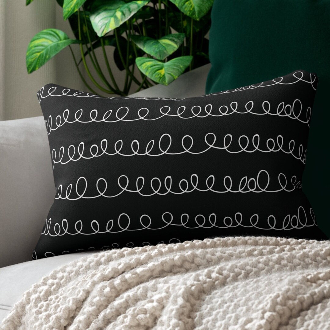 Lumbar Pillow Loopy Doodles Pattern White on Black All Over Print ...