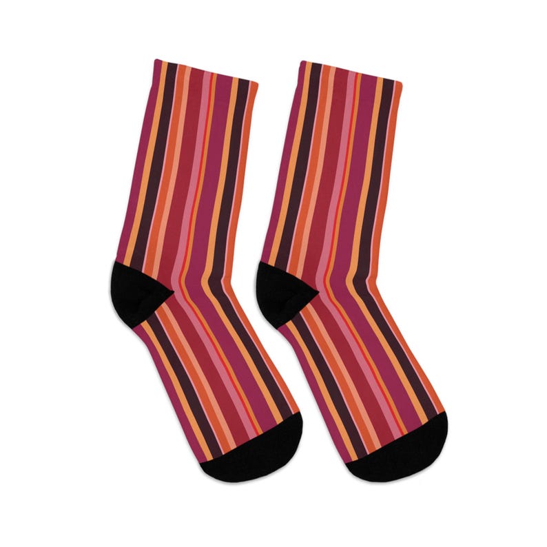 Bold Stripes Crew Socks, Vertical Stripes in Shades of Magenta & Orange ...