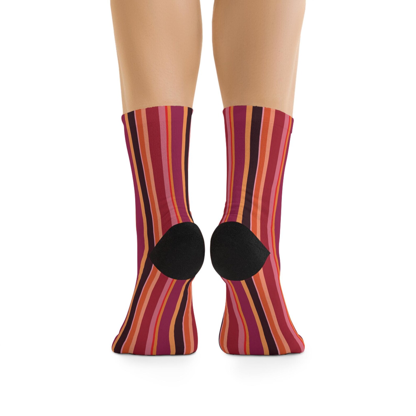 Bold Stripes Crew Socks, Vertical Stripes in Shades of Magenta & Orange ...