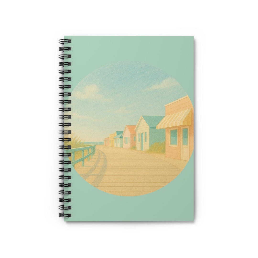 Seaside Boardwalk Notebook, Coastal Journal With Beach Shops, Summer ...
