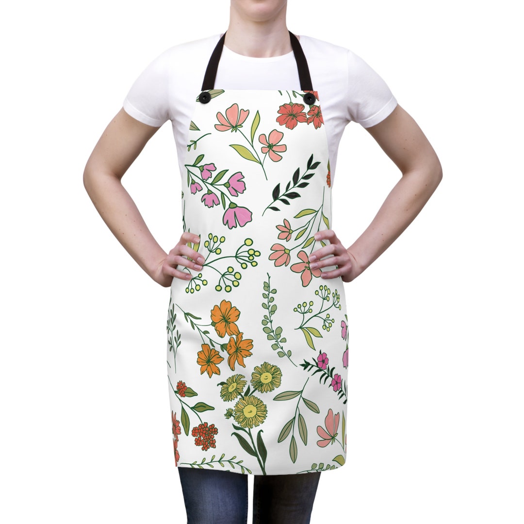 Wildflowers Apron, Colorful Minimalist Floral Design - Stylish and ...