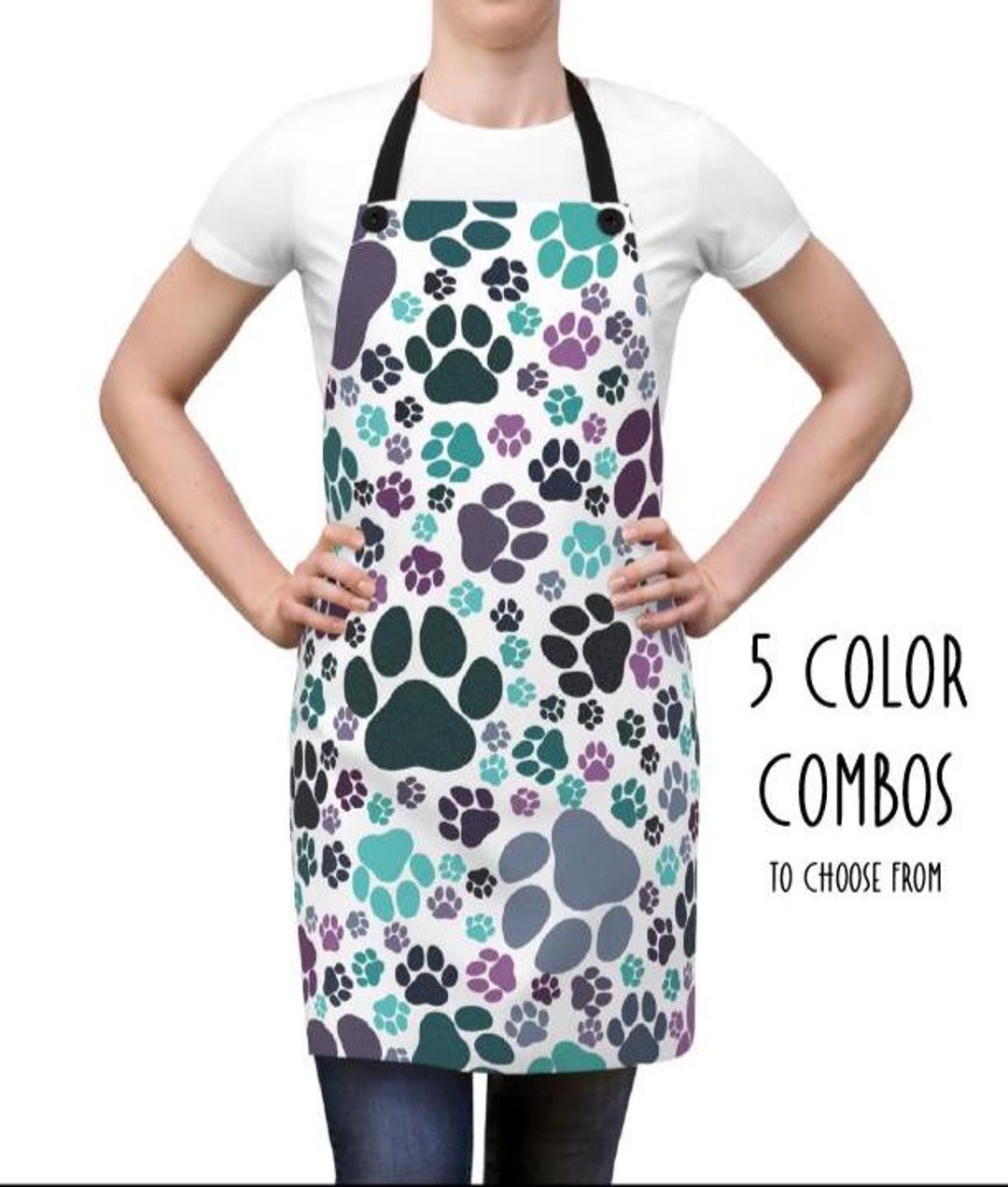 Paw Print Apron for Pet Lover, Dog Mom, Cat Dad, Adjustable Straps ...