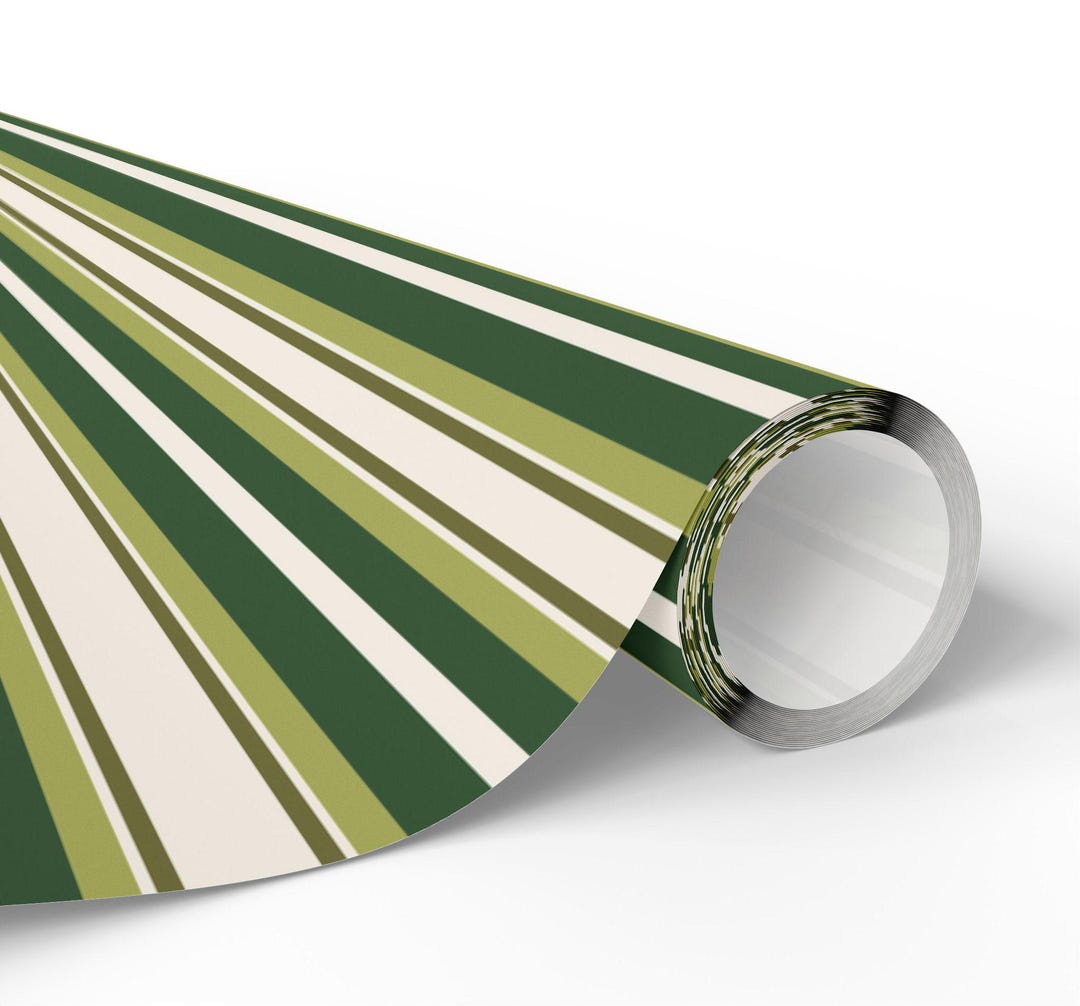 Chic Striped Wrapping Paper, Olive Greens, High-quality Print, 90gsm ...