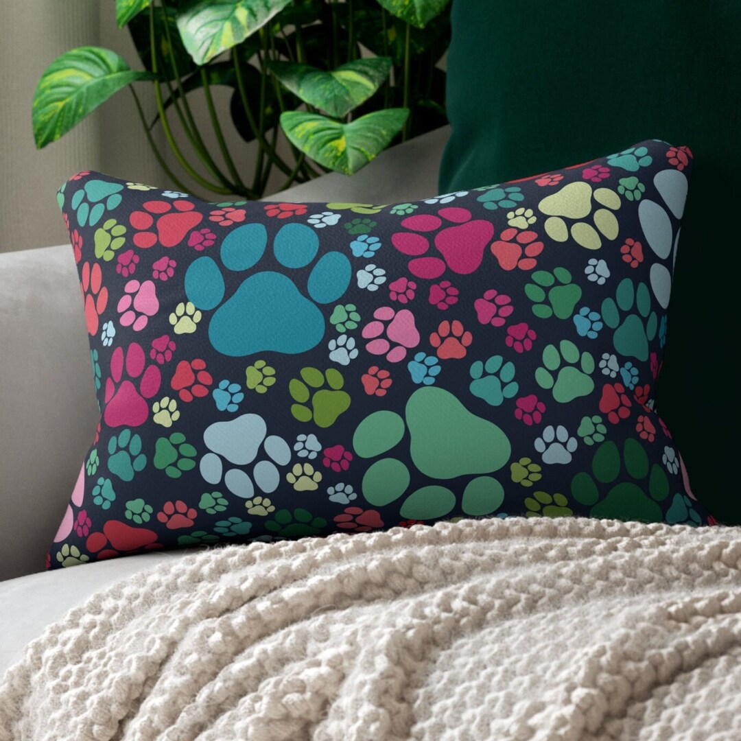 Lumbar Pillow Paw Print Scatter Pattern in a Mid-century Modern ...