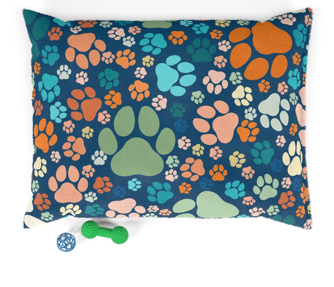 Pet Bed Paw Print Scatter Sunrise on the Lake Palette on Blue 3 Sizes ...