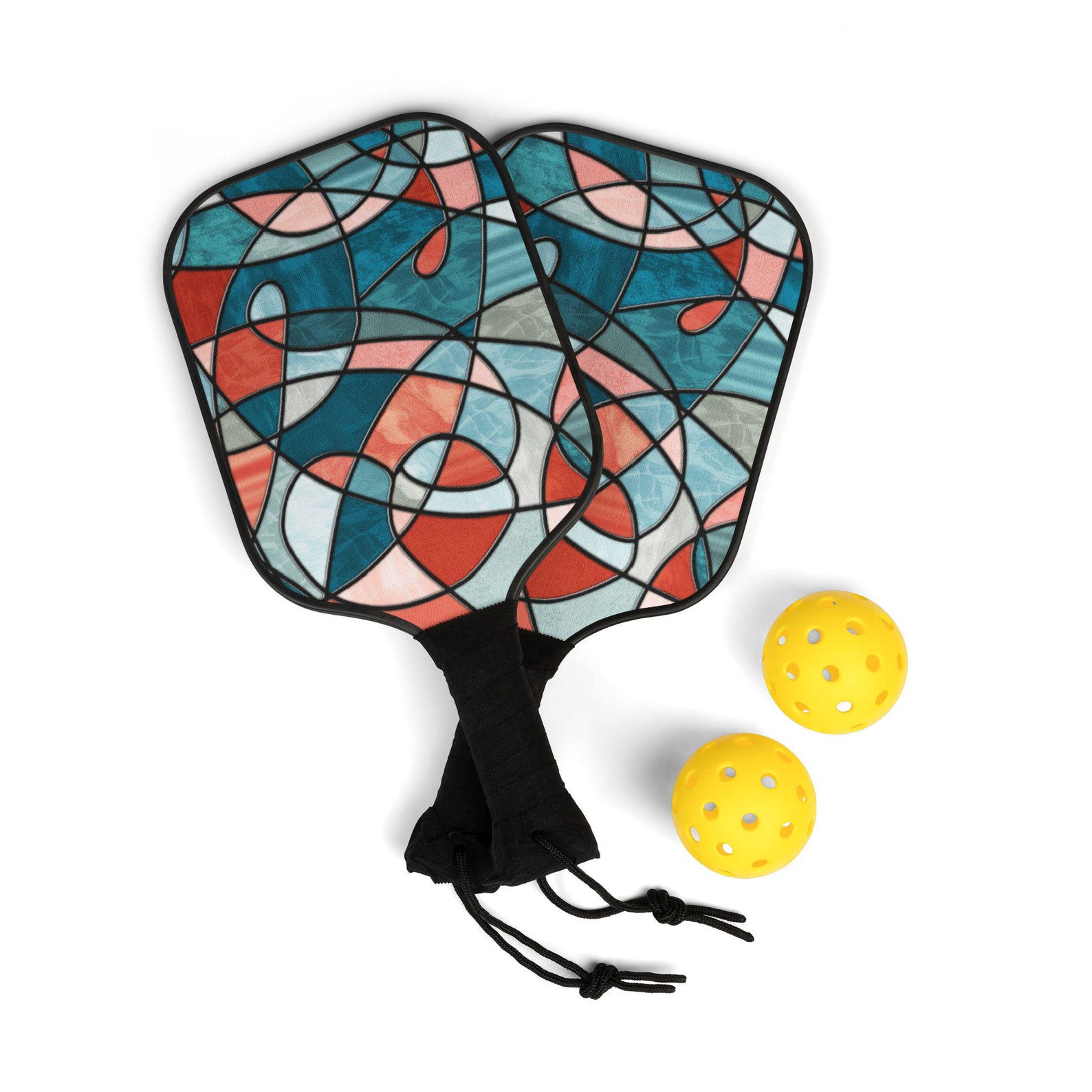 Vibrant Pickleball Set, Stained Glass Design, 14 Colorways, 2 Paddles ...