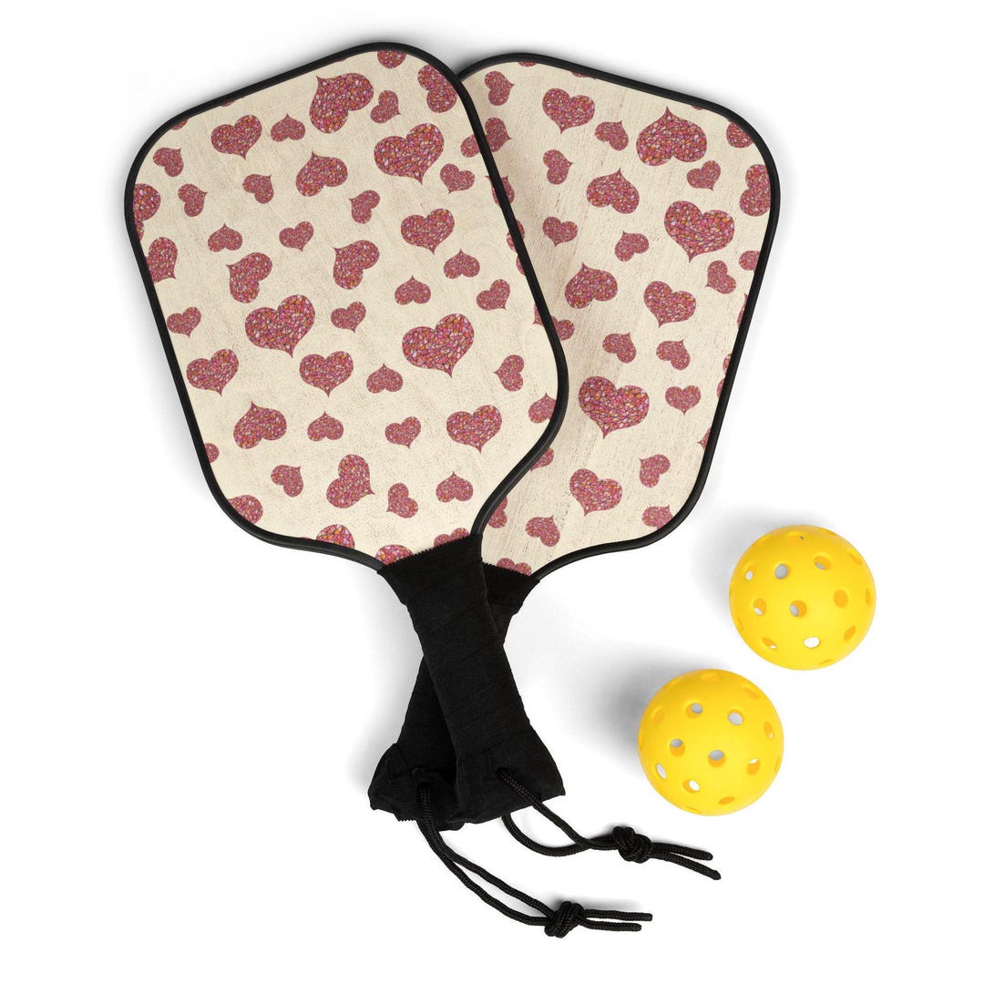 Hearts Pickleball Kit, Stained Glass-style Pink & Orange Pattern, 4 ...