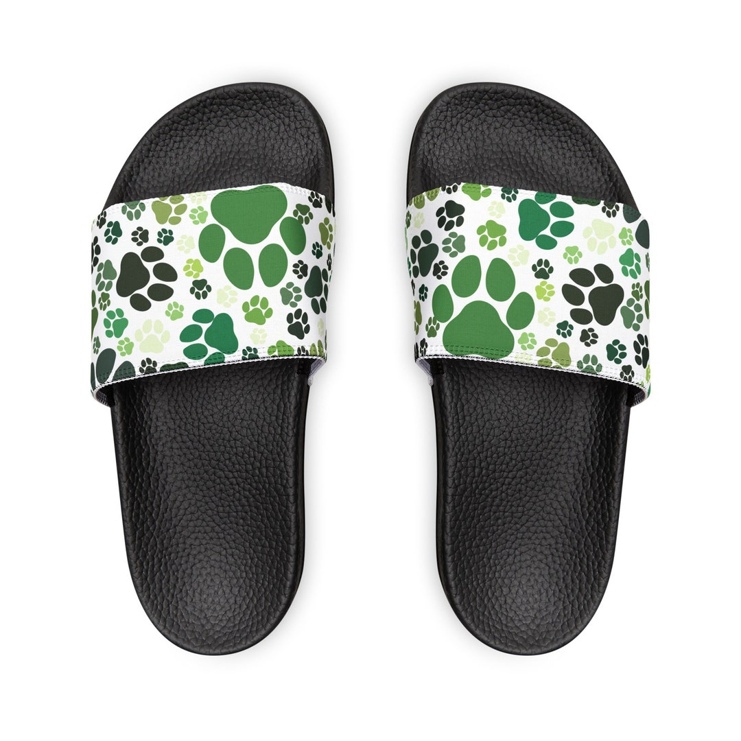 Womens Slide Sandals Paw Print Scatter in All the Greens Removable ...