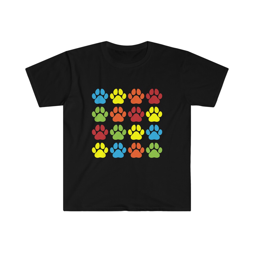 Paw Print Grid Unisex Soft-style T-shirt, Mini Rainbow Color Vibe, Paw ...