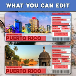 PUERTO RICO Surprise Trip Gift Ticket. Boarding Pass. Printable Ticket ...