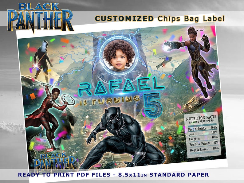 Black Panther Label for Chips Bag Personalized With Photo, Black ...
